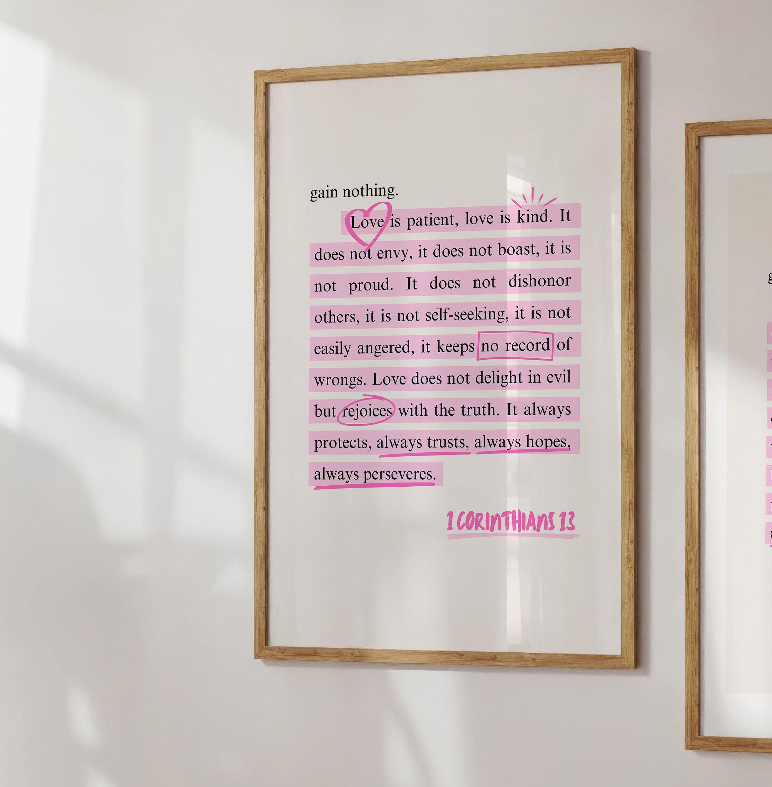 1 Corinthians 13 Wall Art Pink Christian Wall Art Pink Quote Wall ...