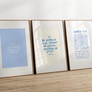 Set of 3 Christian Wall Art Blue Bible Verse Wall Art Scripture Wall ...