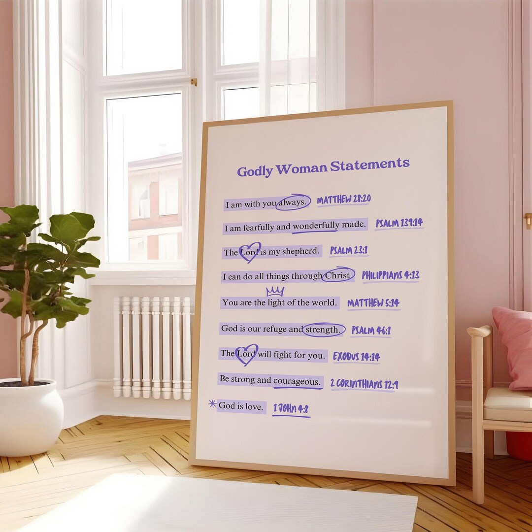Affirmation Bible Verses Wall Art Christian Girl Gifts Pastel Purple ...