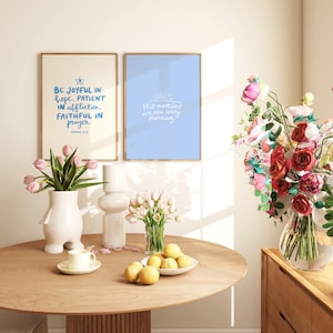 Set of 3 Christian Wall Art Blue Bible Verse Wall Art Scripture Wall ...