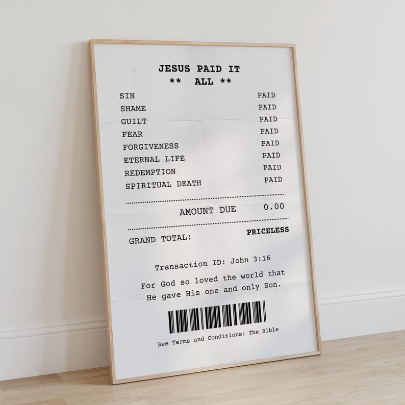 Jesus Paid It All Receipt Wall Art John 3:16 Christian Wall Art ...