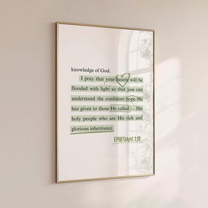 Ephesians 1 18 Wall Art Christian Wall Art Sage Green Girly Bible Verse Print Biblical Wall Art ...