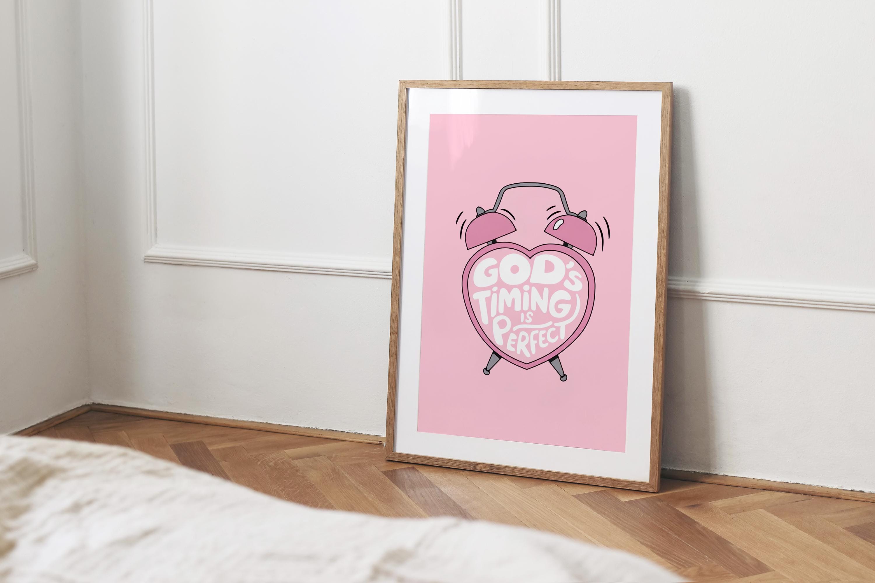 Gods Timing is Perfect Wall Art Pink Christian Wall Art Aesthetic ...