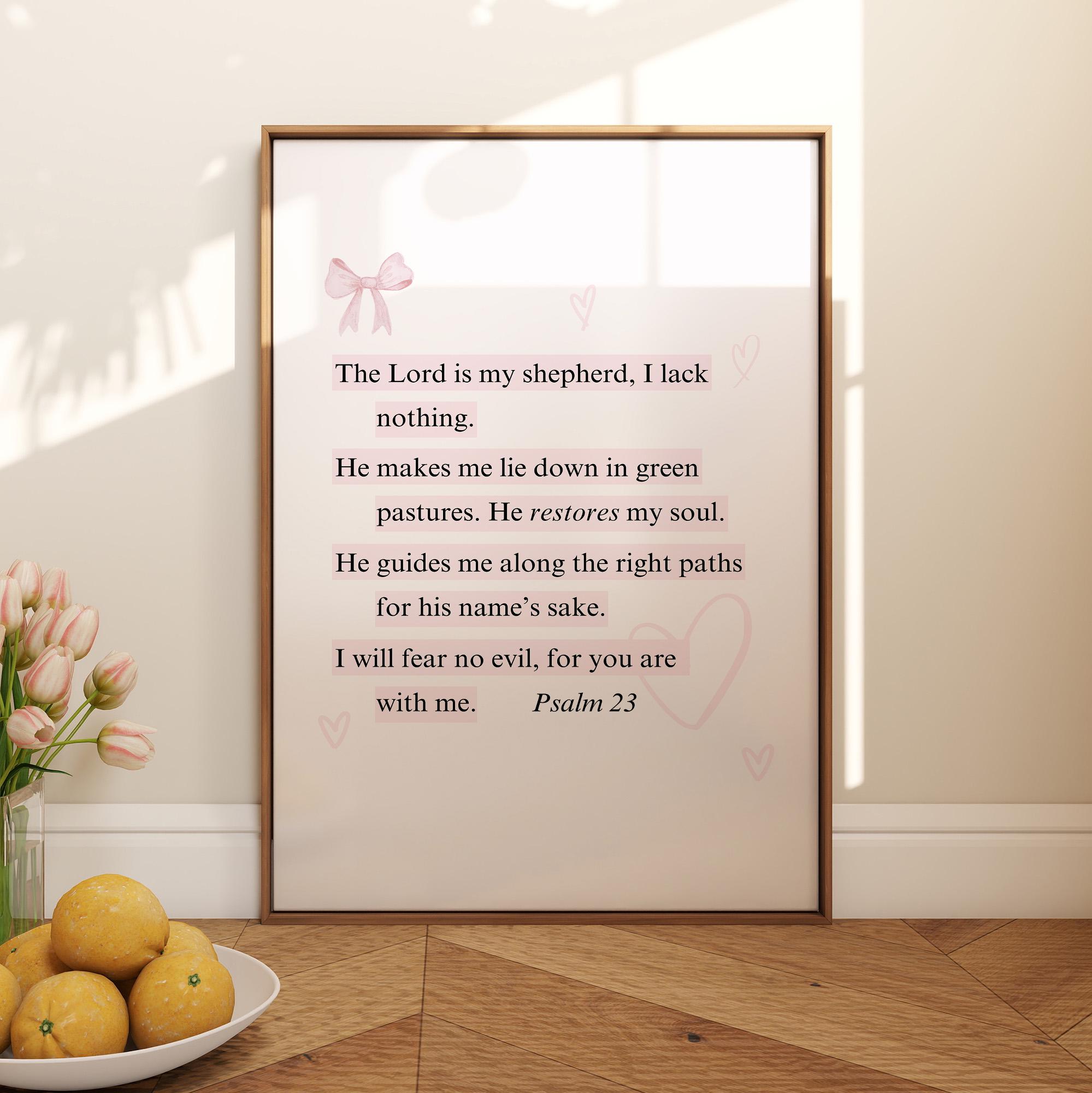 Psalm 23 Wall Art Pink Christian Wall Art Girly Bible Verses Girls ...