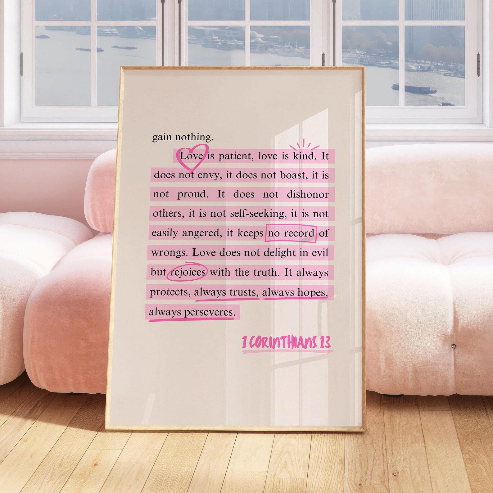 1 Corinthians 13 Wall Art Pink Christian Wall Art Pink Quote Wall ...