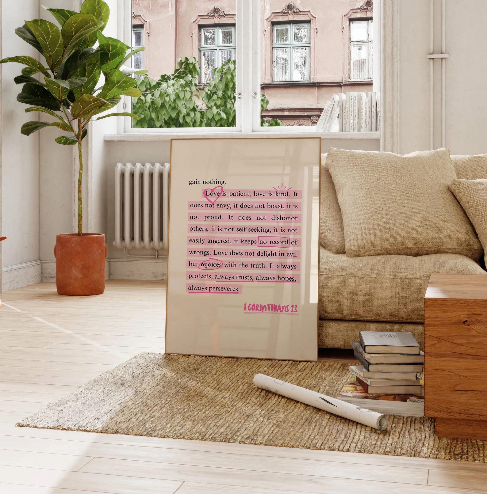 1 Corinthians 13 Wall Art Pink Christian Wall Art Pink Quote Wall ...