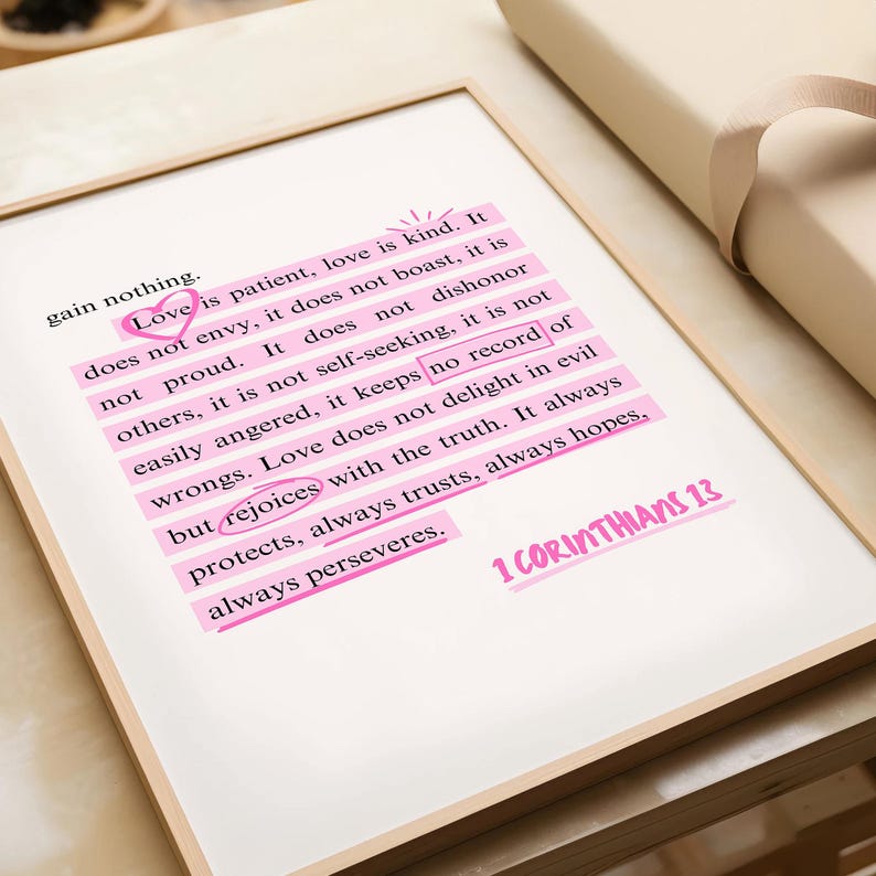 1 Corinthians 13 Wall Art Pink Christian Wall Art Pink Quote Wall ...