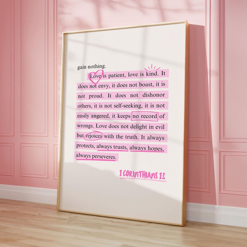1 Corinthians 13 Wall Art Pink Christian Wall Art Pink Quote Wall ...