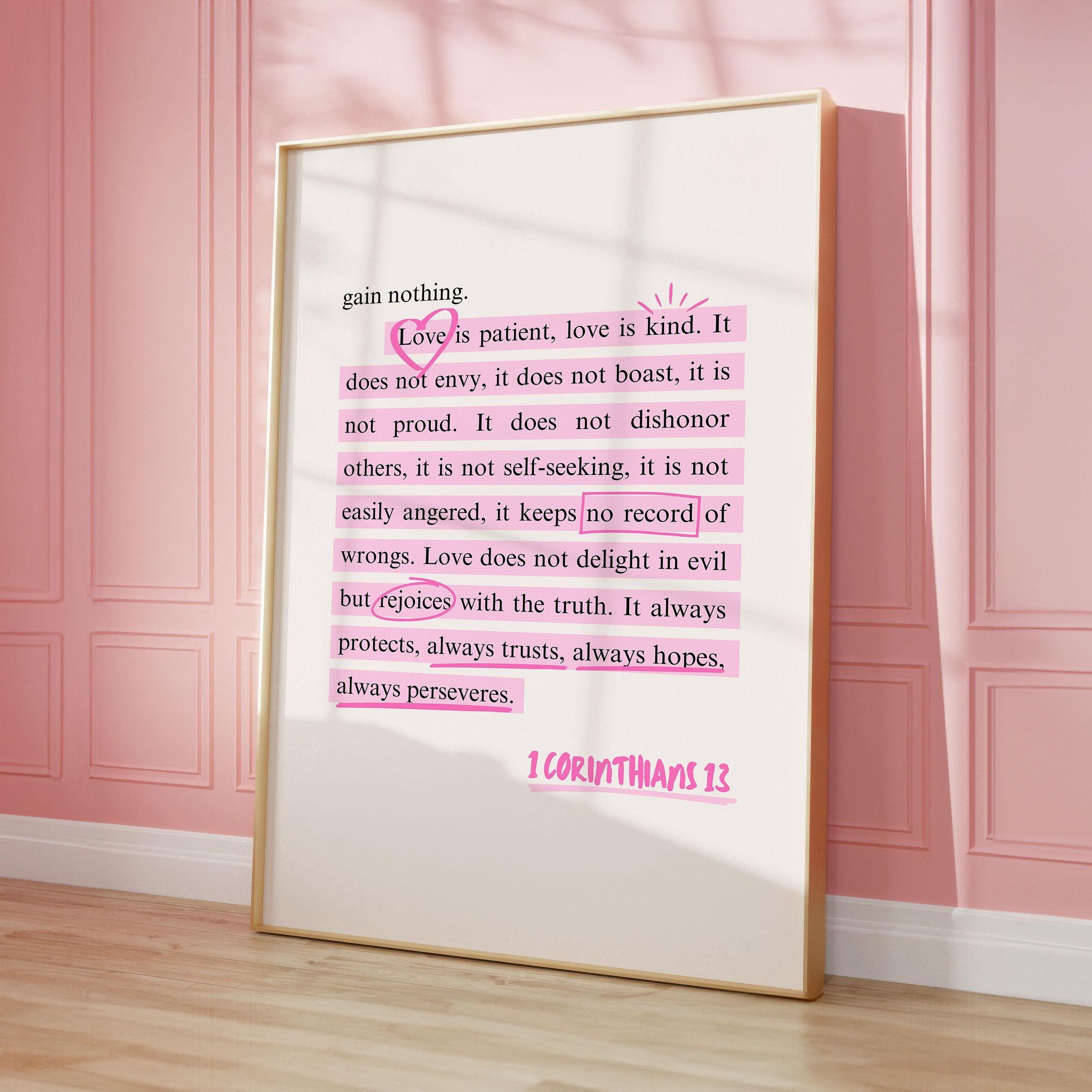 1 Corinthians 13 Wall Art Pink Christian Wall Art Pink Quote Wall ...