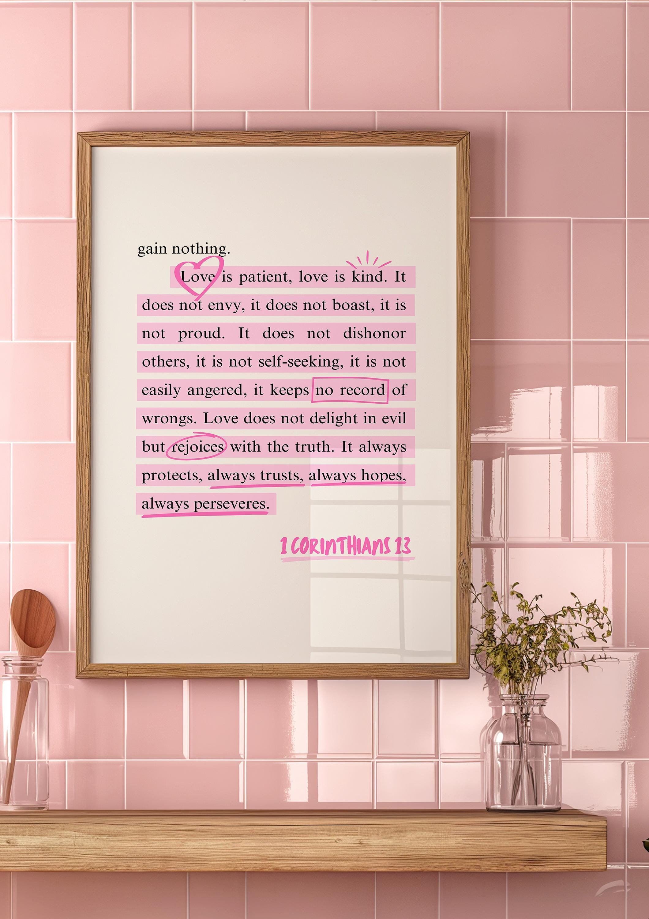 1 Corinthians 13 Wall Art Pink Christian Wall Art Pink Quote Wall ...
