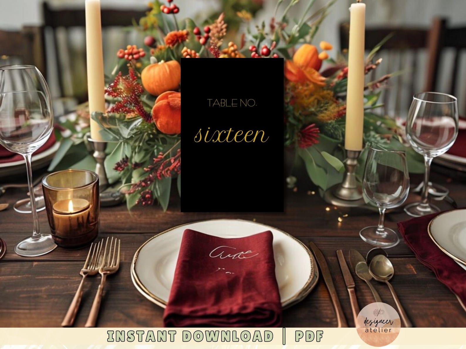 Modern Table Numbers Wedding Gold and Black Script Table Numbers Printable Wedding Event Table ...