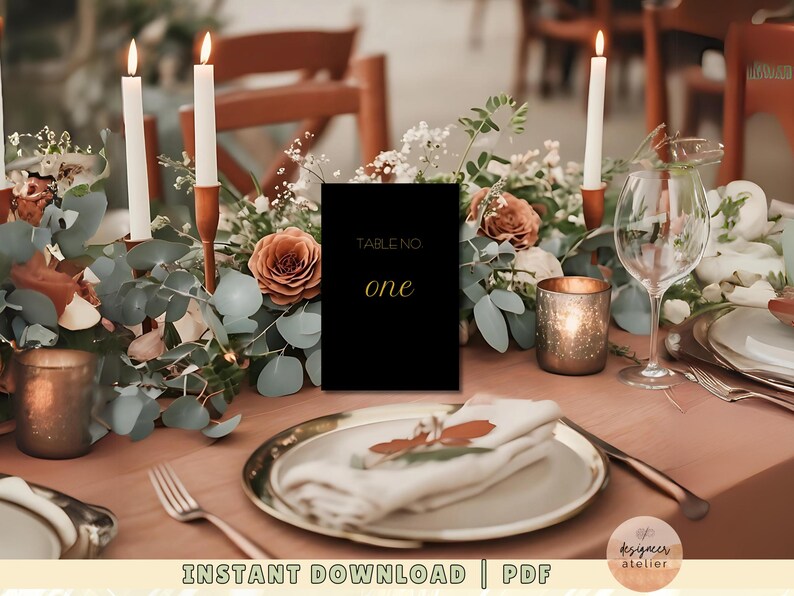 Modern Table Numbers Wedding Gold and Black Script Table Numbers ...