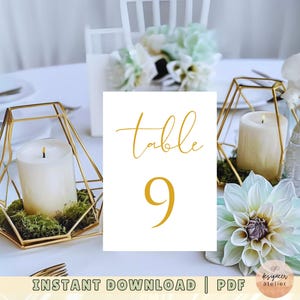 Gold Wedding Table Numbers Printable 5x7 Table Numbers Luxury Wedding ...