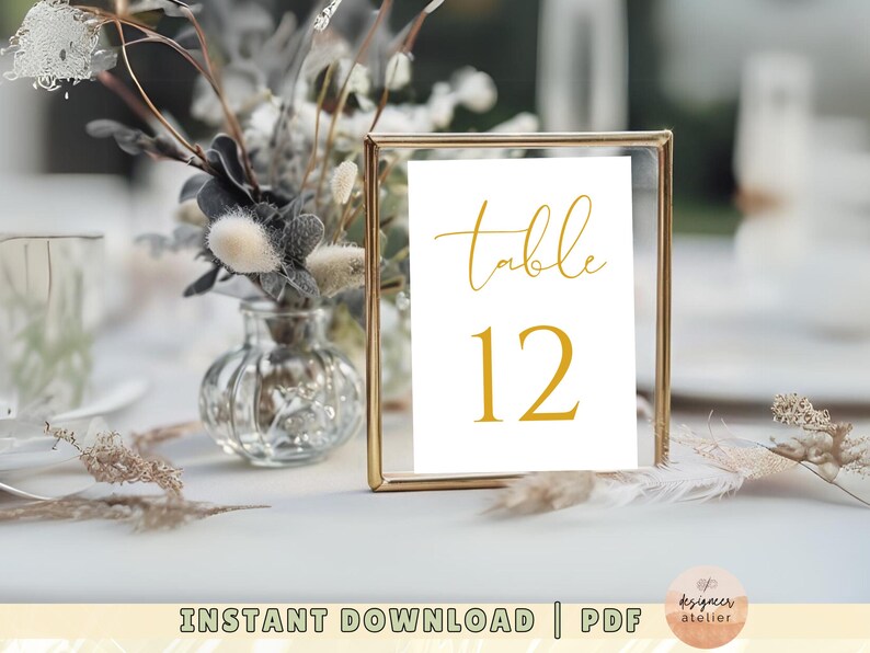 Gold Wedding Table Numbers Printable 5x7 Table Numbers Luxury Wedding ...