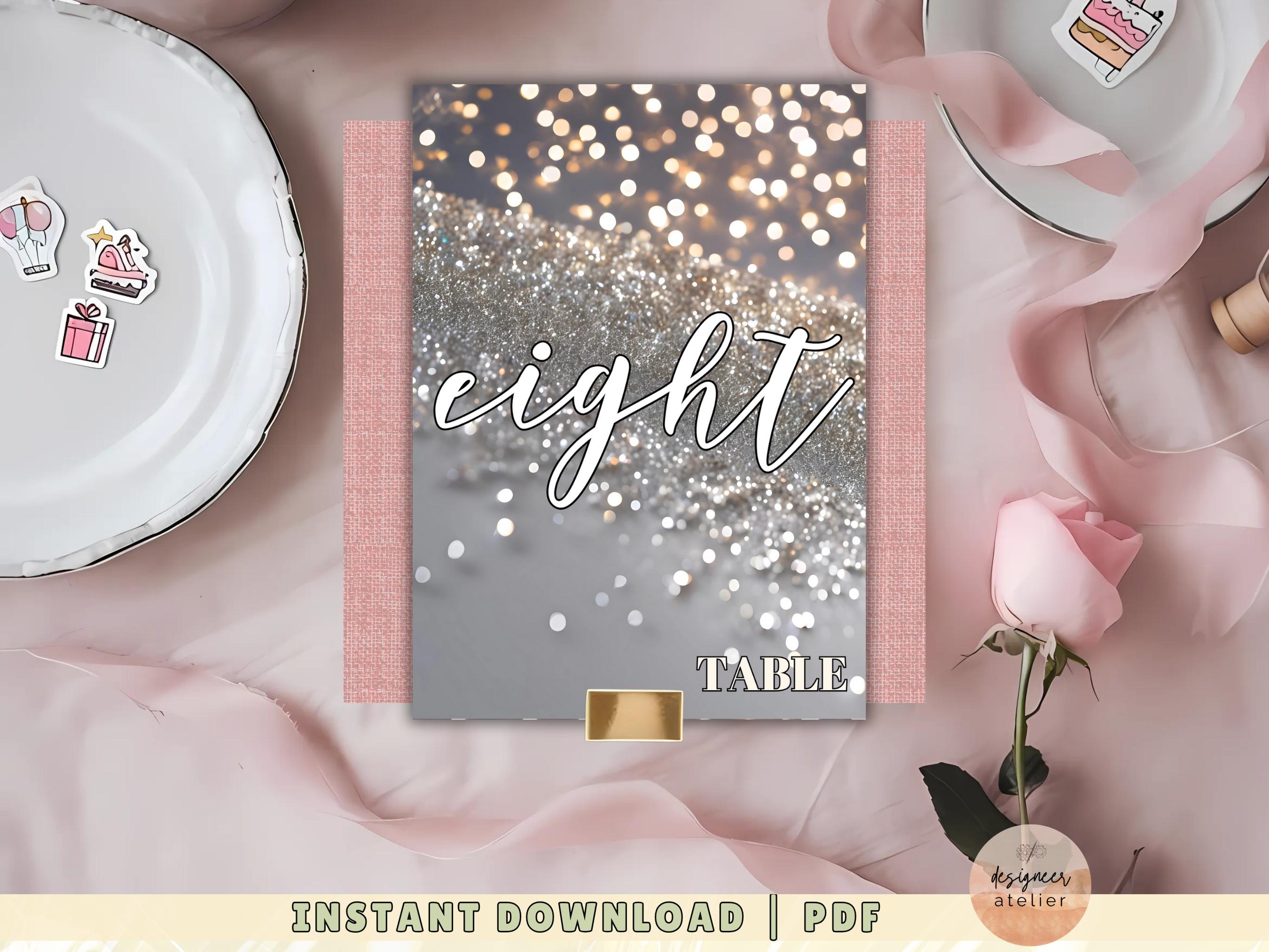 Silver Table Numbers Printable Modern Table Numbers Sign Elegant Table ...