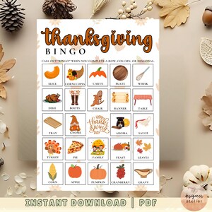 Thanksgiving Bingo Game Cards Printable Kids Activity Thanksgiving ...