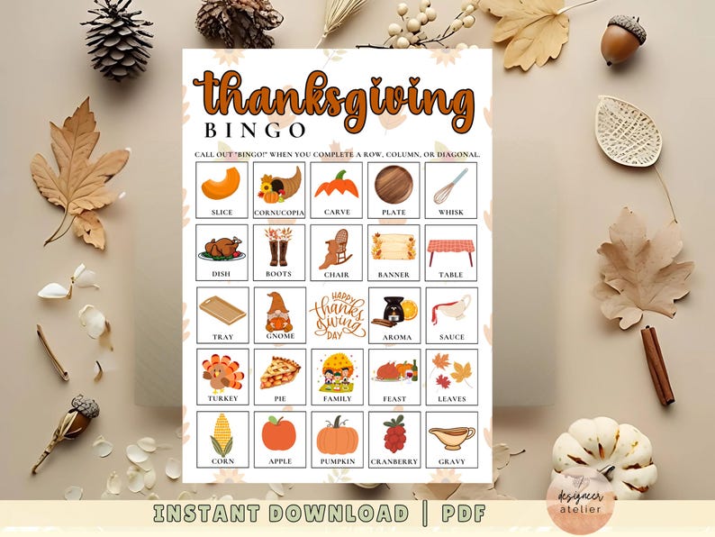 Thanksgiving Bingo Game Cards Printable Kids Activity Thanksgiving ...
