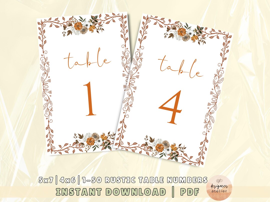 Rustic Table Numbers Printable 5x7 Fall Table Numbers 4x6 Luxury ...