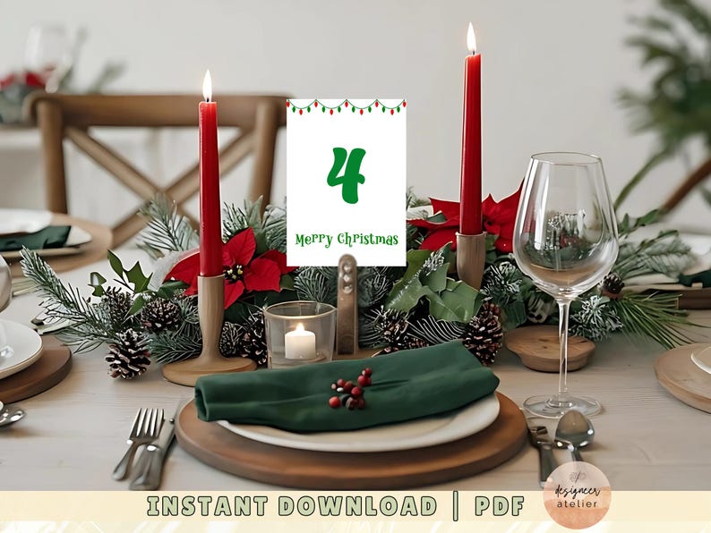 Christmas Table Numbers Printable 5x7 Table Numbers 1-50 Green Table ...