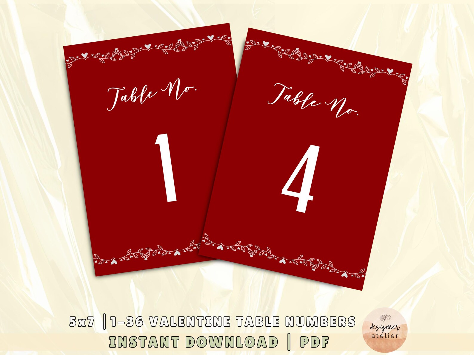 Red Table Numbers Printable 5x7 Table Numbers Valentines Wedding ...