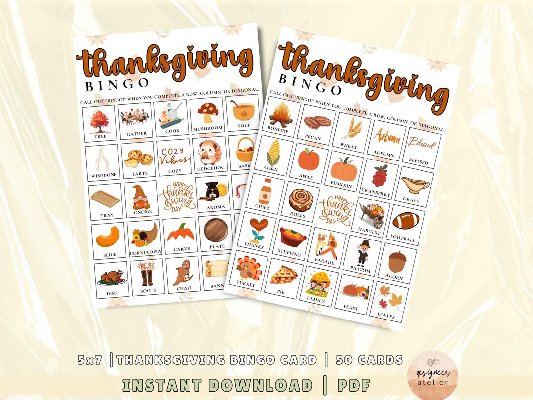 Thanksgiving Bingo Game Cards Printable Kids Activity Thanksgiving ...