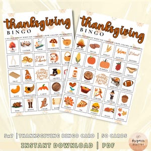Thanksgiving Bingo Game Cards Printable Kids Activity Thanksgiving ...