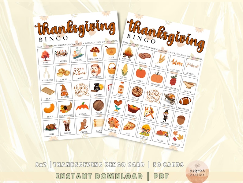 Thanksgiving Bingo Game Cards Printable Kids Activity Thanksgiving ...