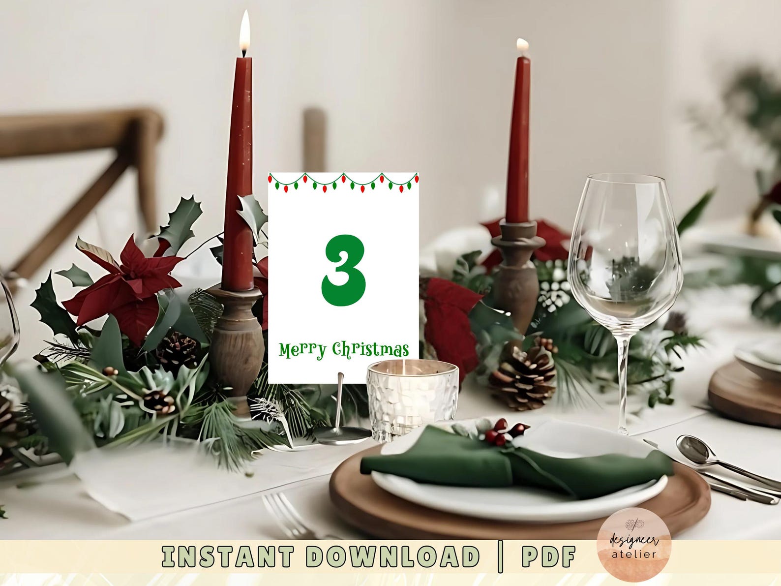 Christmas Table Numbers Printable 5x7 Table Numbers 1-50 Green Table ...