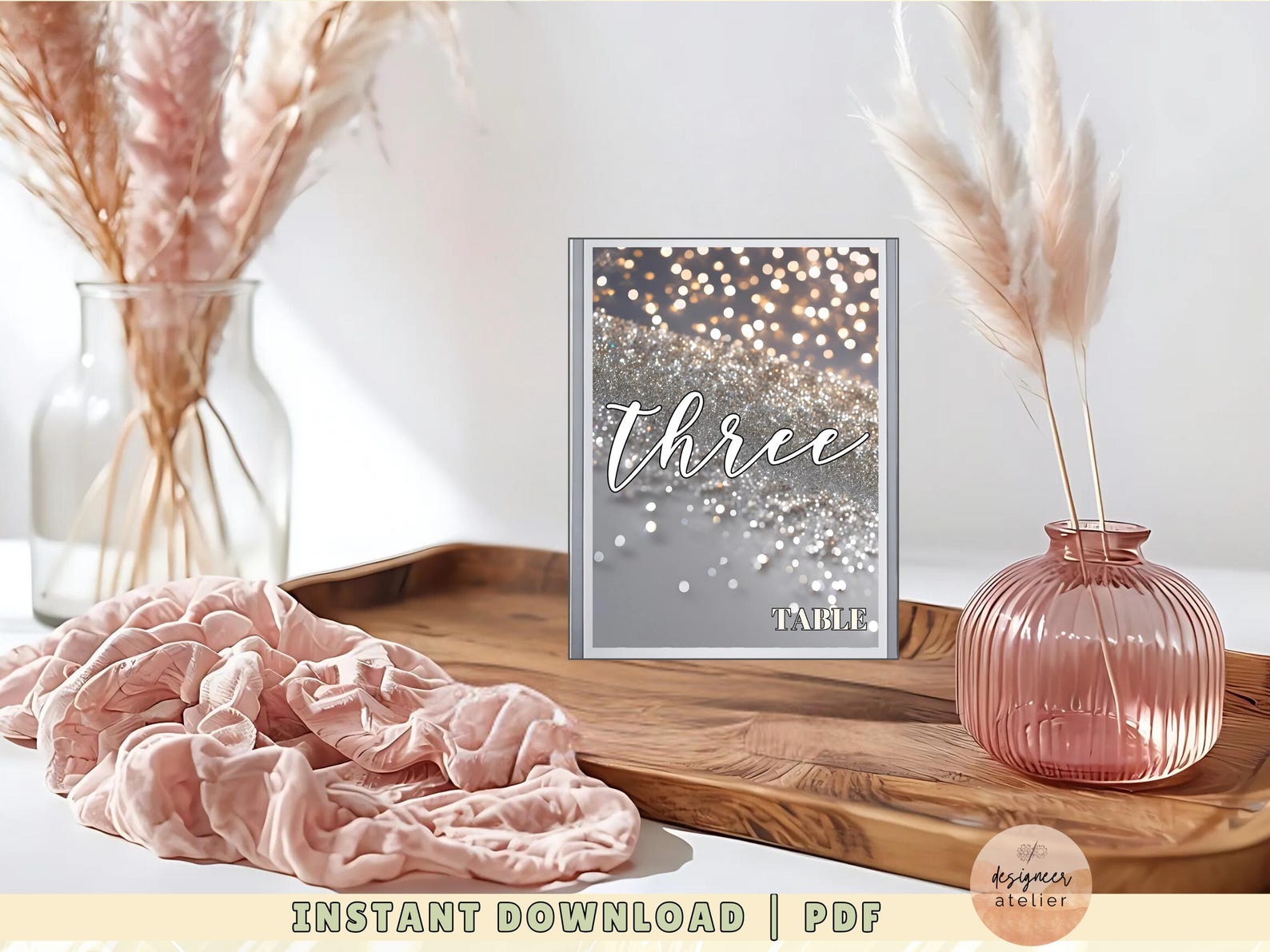 Silver Table Numbers Printable Modern Table Numbers Sign Elegant Table ...