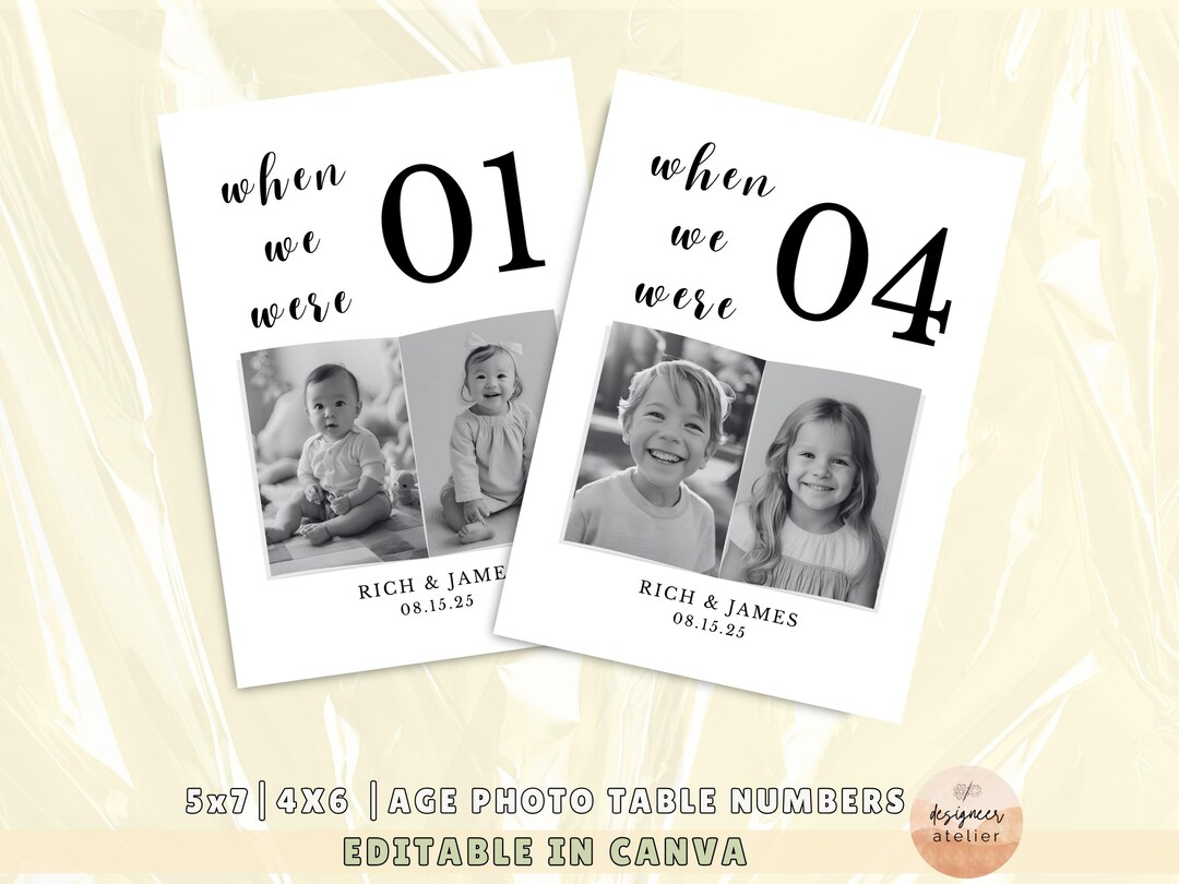Minimalist When We Were Age Photo Table Numbers Template Childhood Ages ...