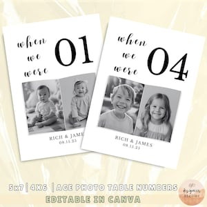 Minimalist When We Were Age Photo Table Numbers Template Childhood Ages ...