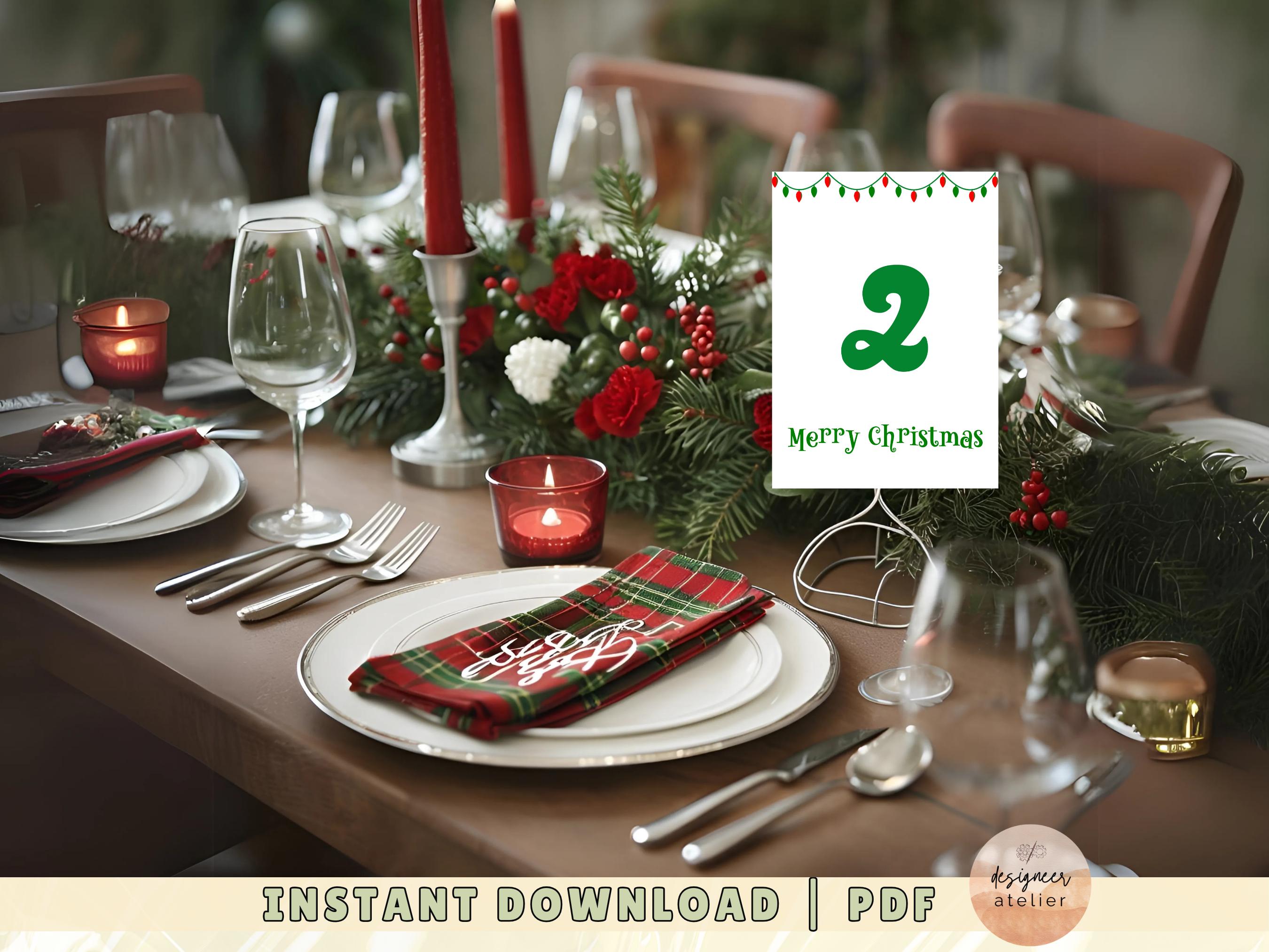 Christmas Table Numbers Printable 5x7 Table Numbers 1-50 Green Table ...