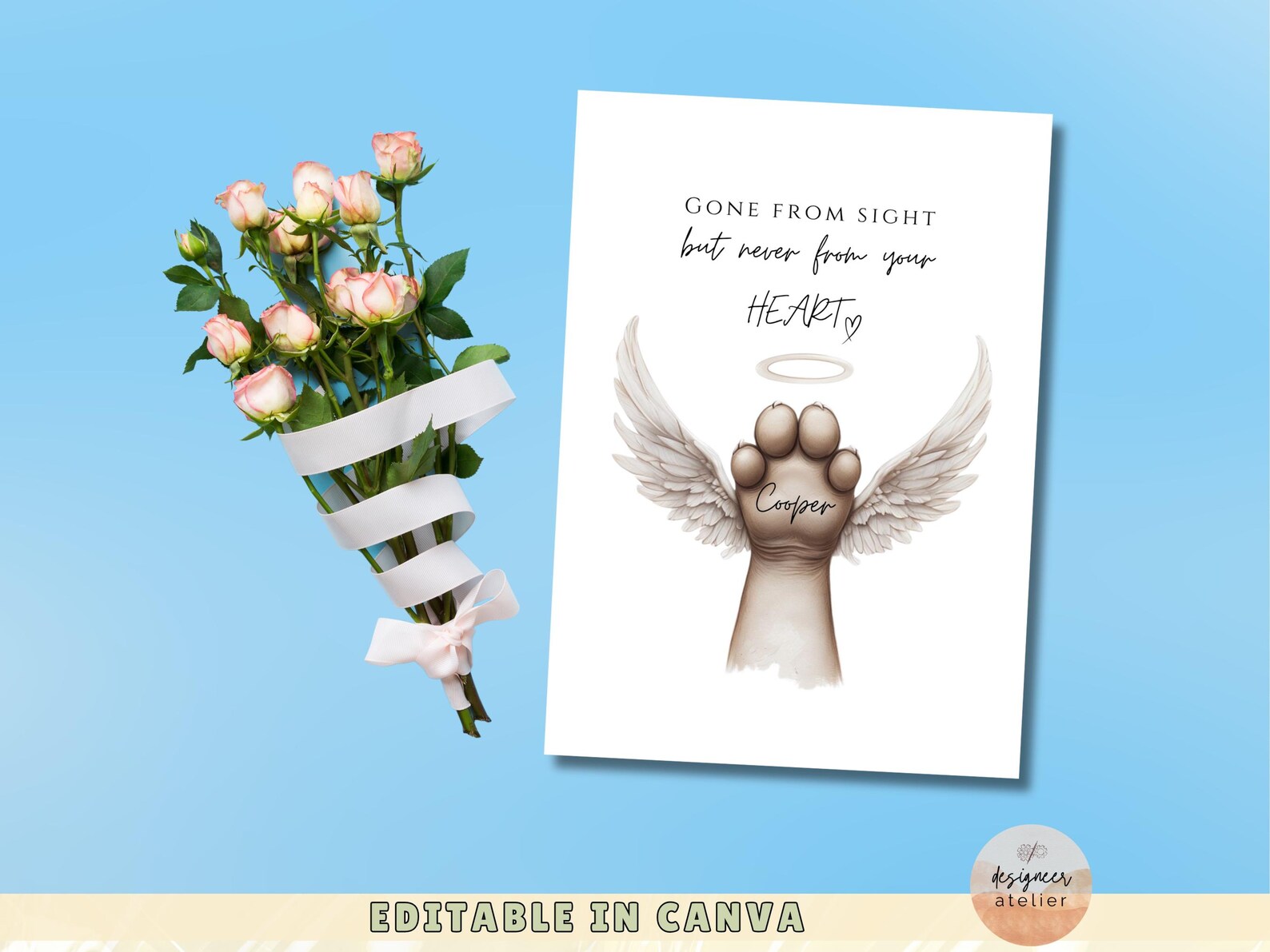 Pet Loss Sympathy Card 5x7 Pet Death Dog Condolence Card Template Pets ...