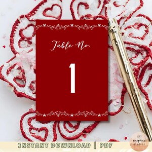 Red Table Numbers Printable 5x7 Table Numbers Valentines Wedding ...