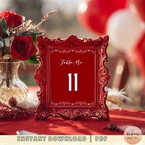 Red Table Numbers Printable 5x7 Table Numbers Valentines Wedding ...
