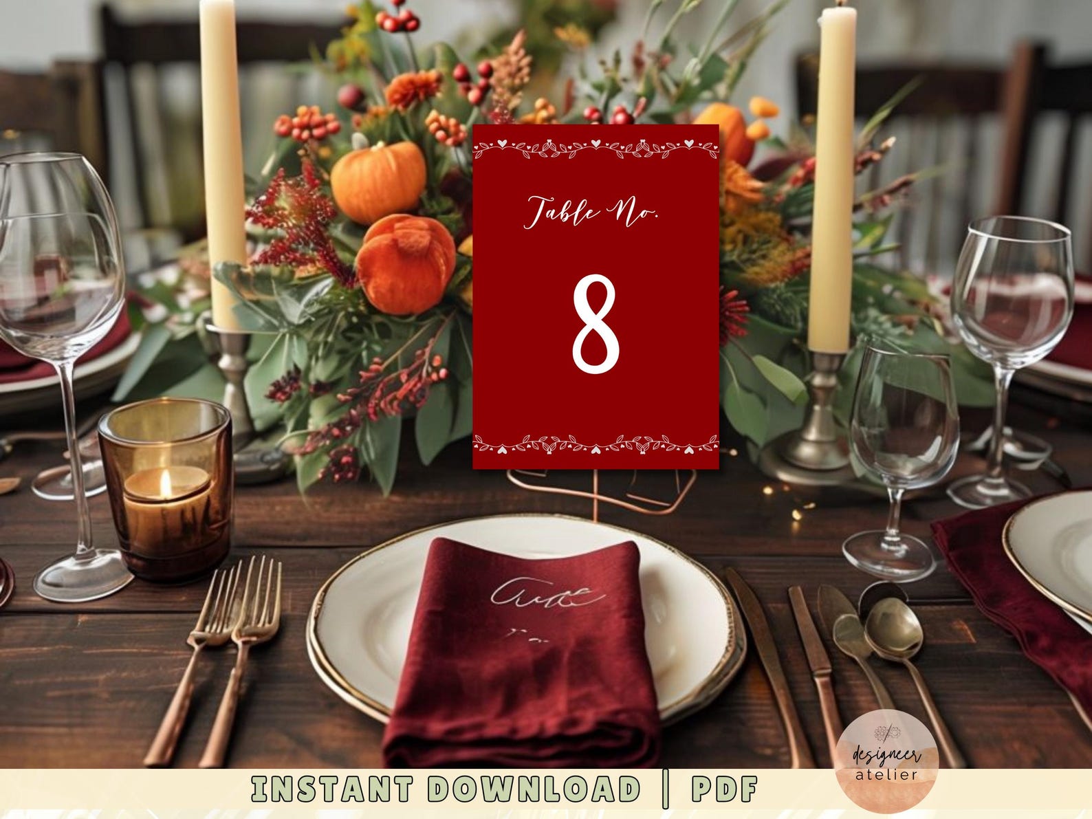 Red Table Numbers Printable 5x7 Table Numbers Valentines Wedding ...