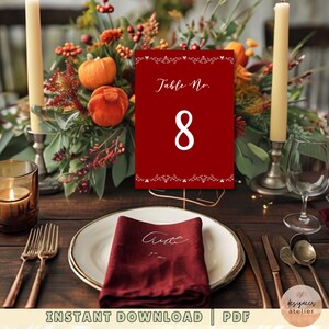 Red Table Numbers Printable 5x7 Table Numbers Valentines Wedding ...