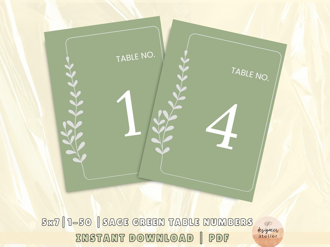 Sage Green Modern Wedding Table Numbers: Minimalist Decor (PDF) - Etsy