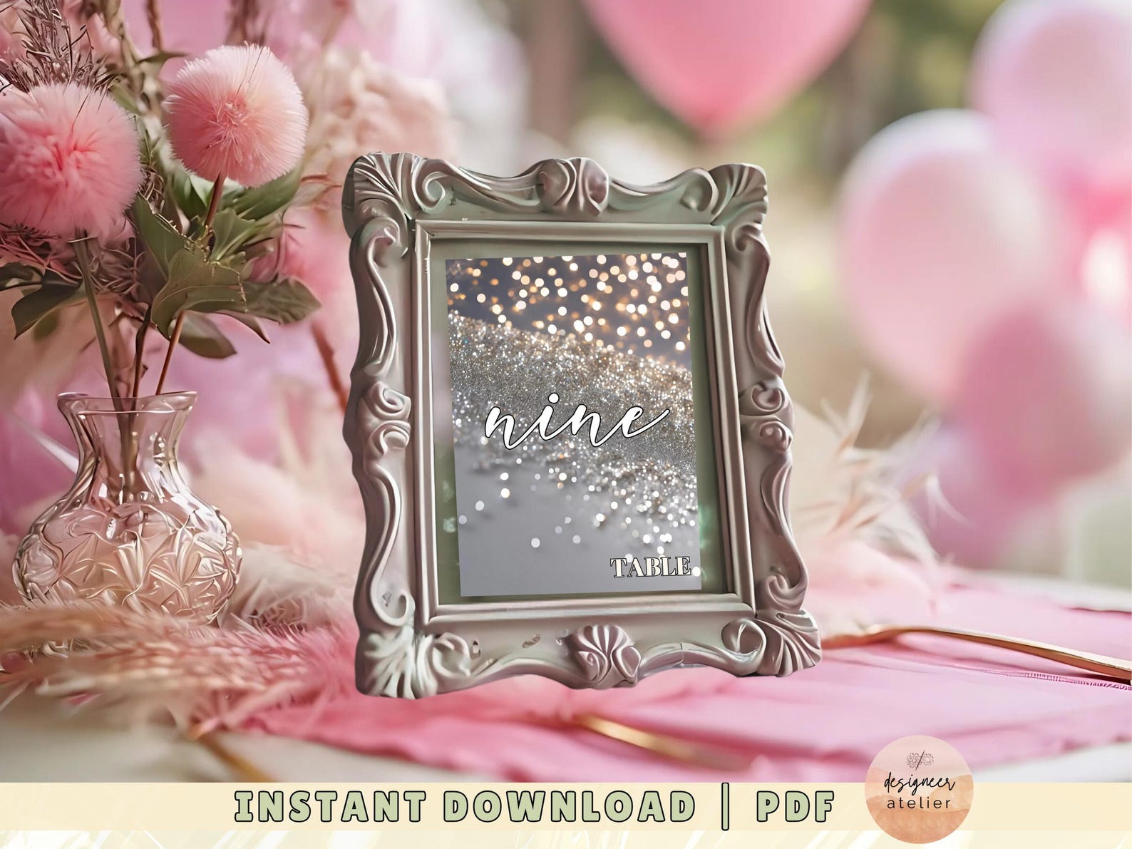 Silver Table Numbers Printable Modern Table Numbers Sign Elegant Table ...