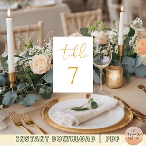 Gold Wedding Table Numbers Printable 5x7 Table Numbers Luxury Wedding ...