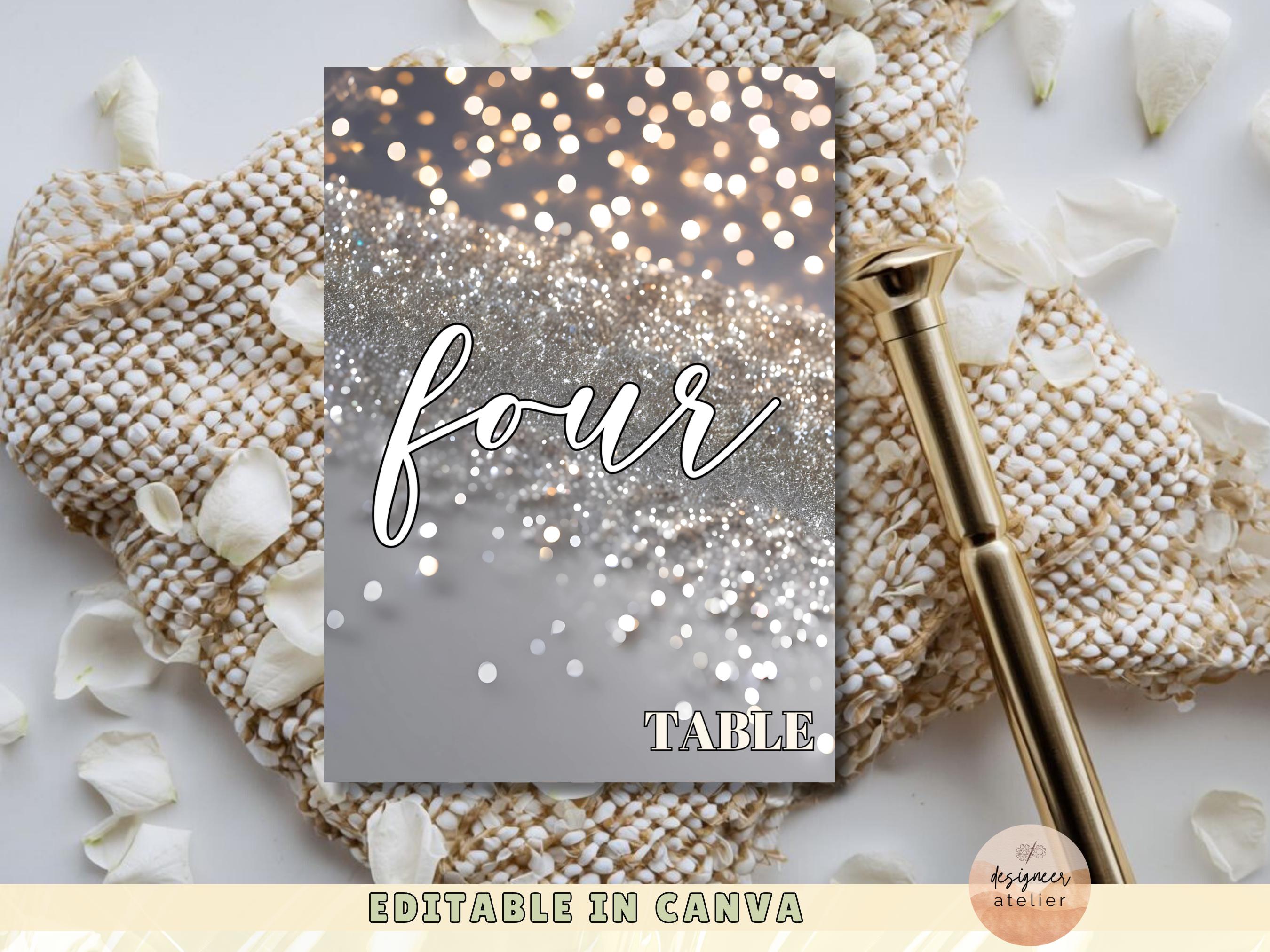 Silver Table Numbers Printable Modern Table Numbers Sign Elegant Table ...