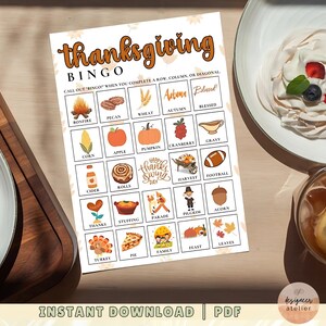 Thanksgiving Bingo Game Cards Printable Kids Activity Thanksgiving ...