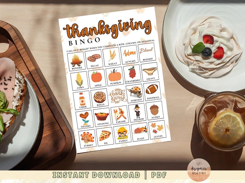 Thanksgiving Bingo Game Cards Printable Kids Activity Thanksgiving ...