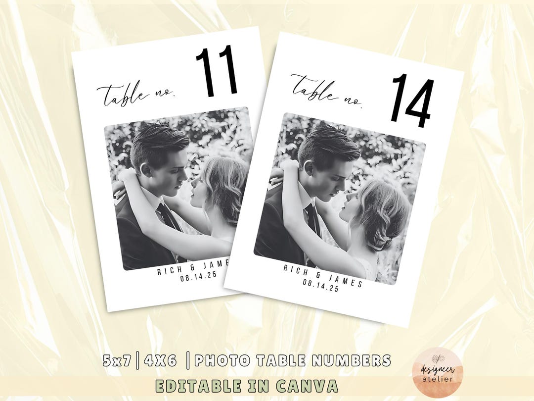 Editable Wedding Photo Table Numbers Template Modern Table Numbers 4x6 ...