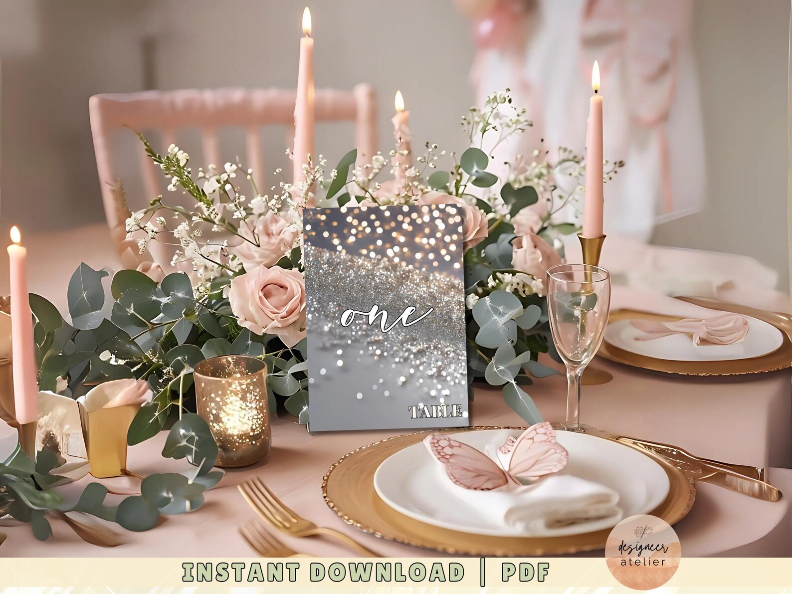 Silver Table Numbers Printable Modern Table Numbers Sign Elegant Table ...