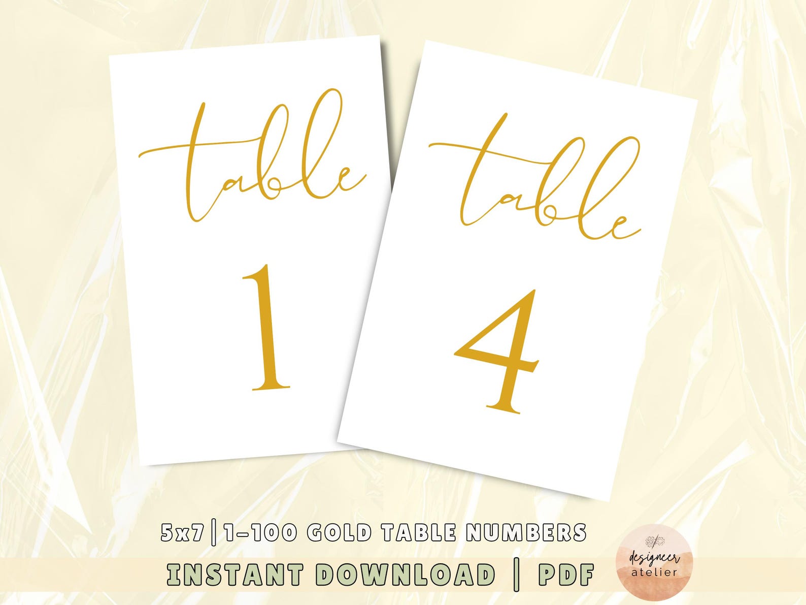 Gold Wedding Table Numbers Printable 5x7 Table Numbers Luxury Wedding ...