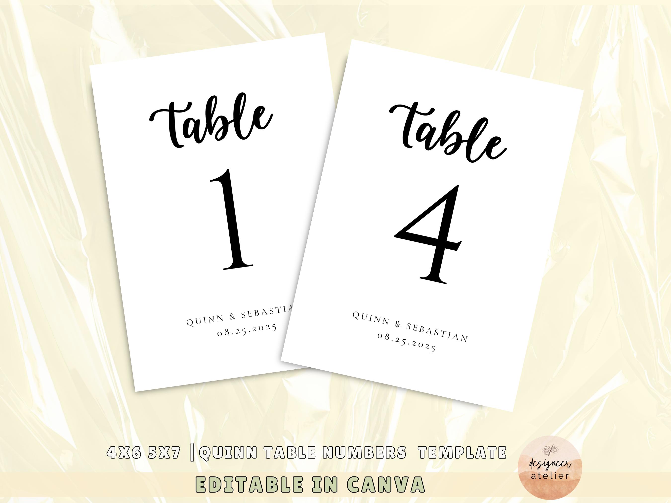 Modern Wedding Table Numbers Template: Minimalist Printable (digital ...