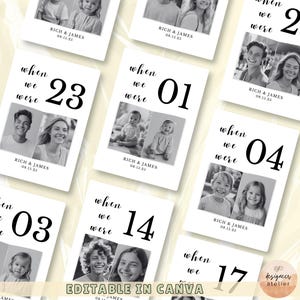 Minimalist When We Were Age Photo Table Numbers Template Childhood Ages ...