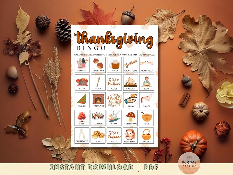 Thanksgiving Bingo Game Cards Printable Kids Activity Thanksgiving ...