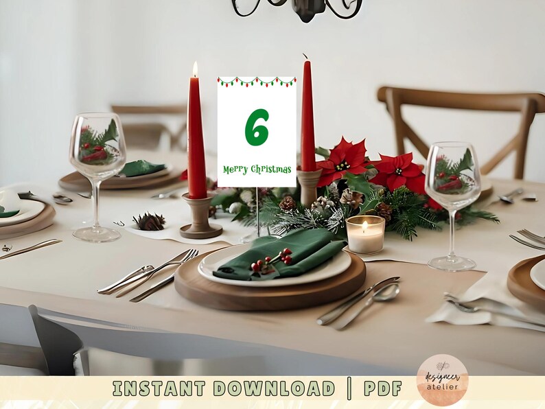Christmas Table Numbers Printable 5x7 Table Numbers 1-50 Green Table ...